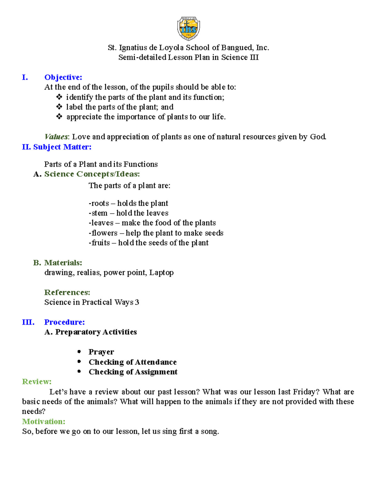 Detailed lesson plan in Science Second Quarter - St. Ignatius de Loyola ...