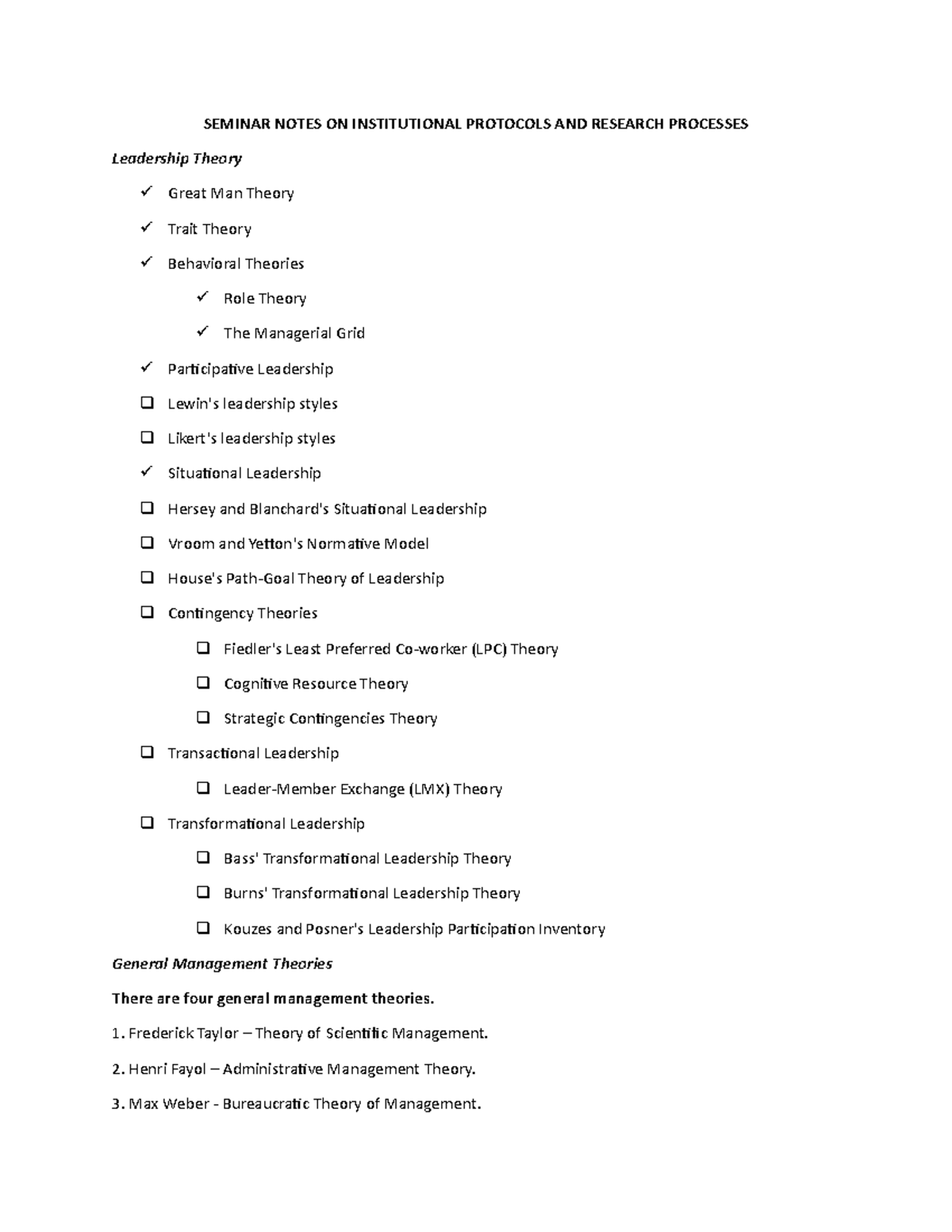 Seminar Notes ON Institutional Protocols AND Research Processes ...