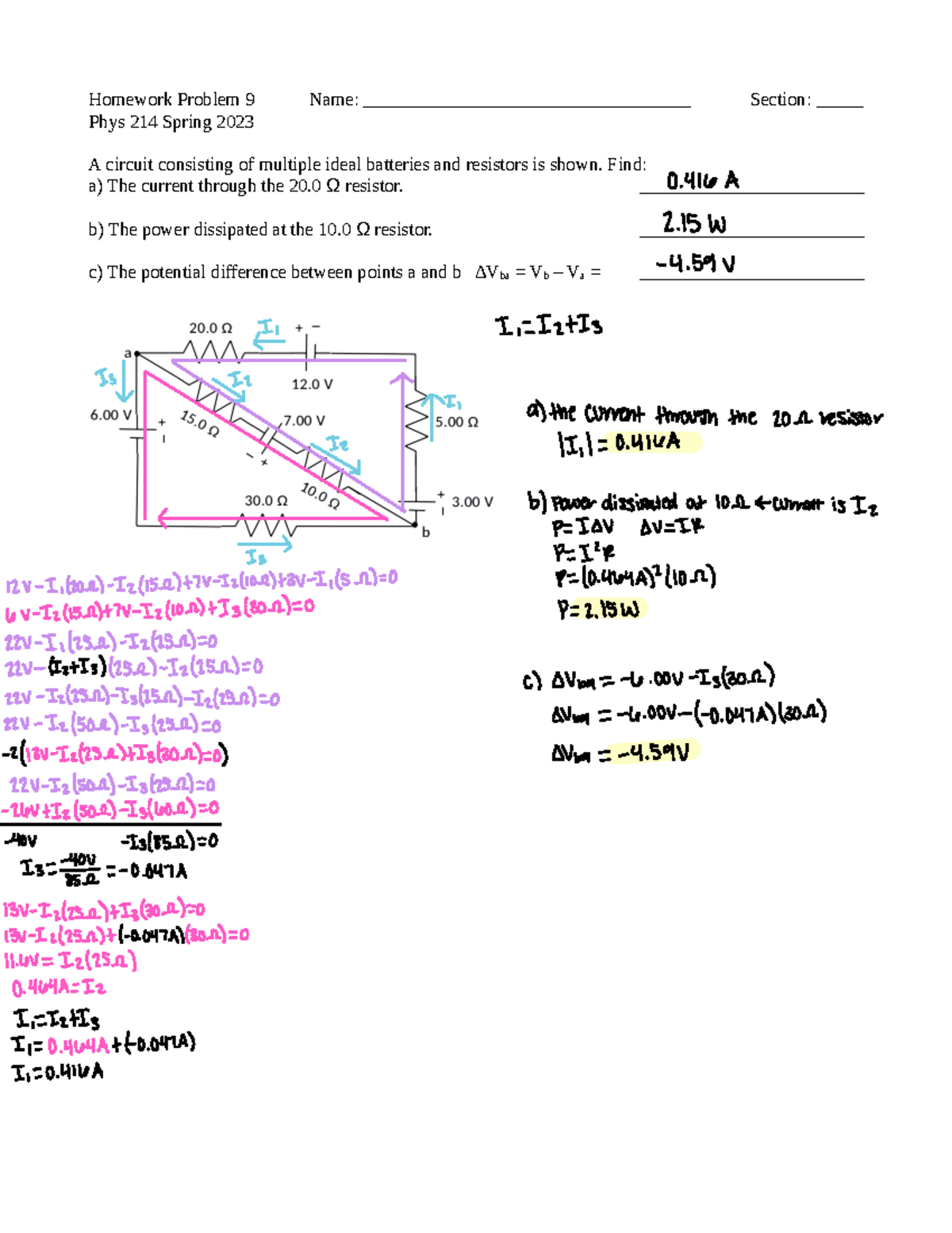Phys 2 HW 9 - Homework, Teacher: Jennifer Meyer - Homework Problem 9 Name: - Studocu