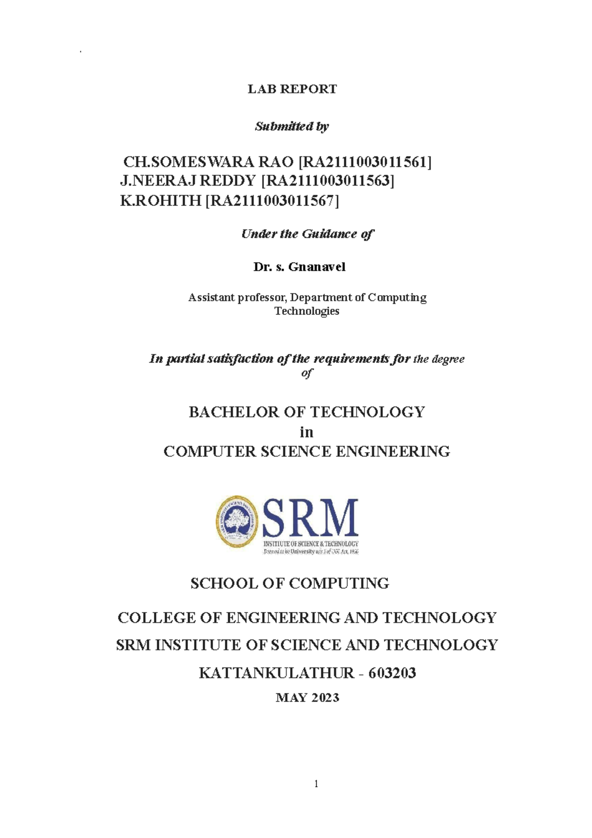 Software - use full - . LAB REPORT Submitted by CH RAO [RA2111003011561 ...