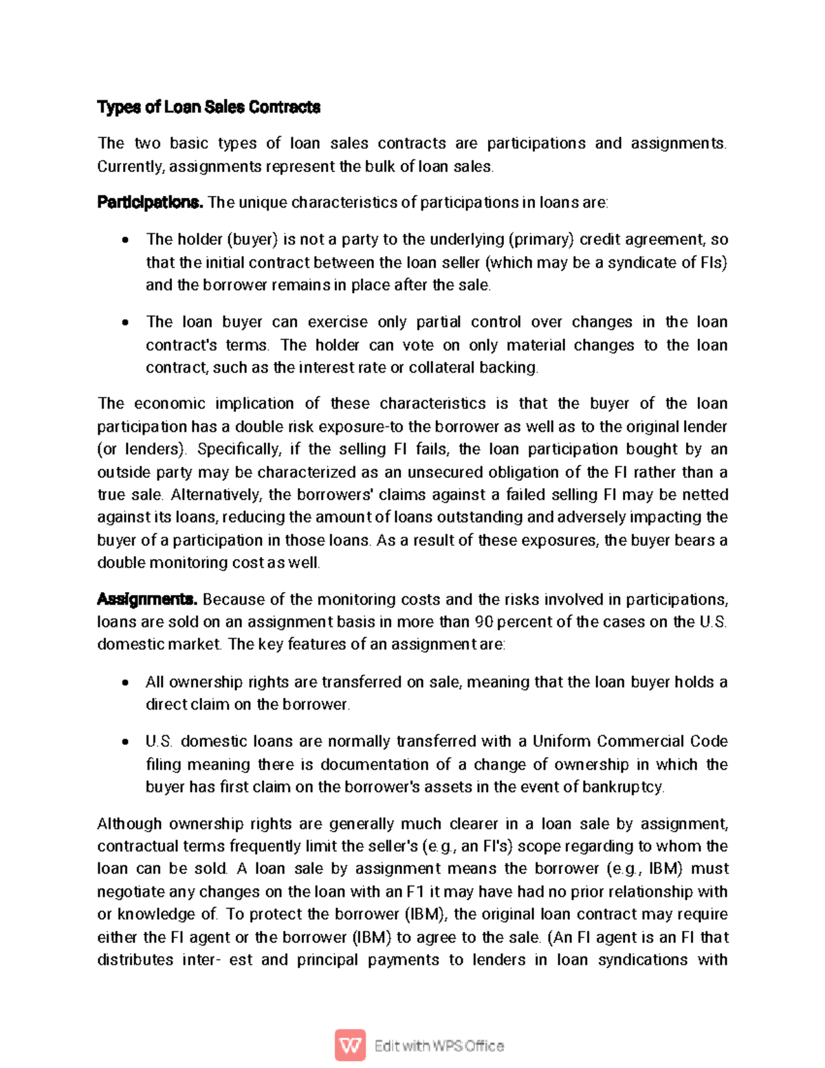 Types of Loan Sales Contracts - Currently, assignments represent the ...