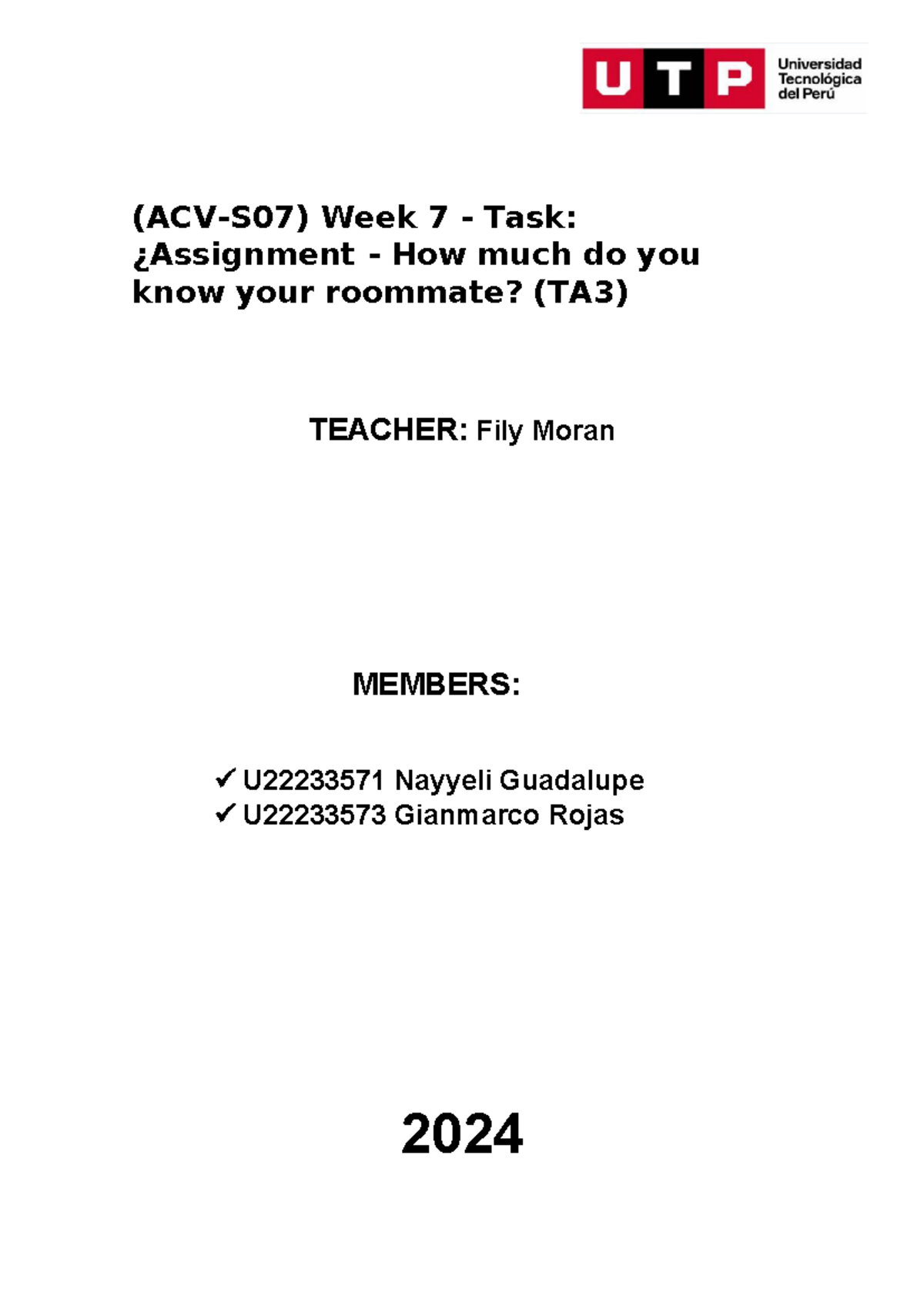 TA 1 - Semana 7 - ingles, tarea - (ACV-S07) Week 7 - Task: ¿Assignment - How much do you know ...