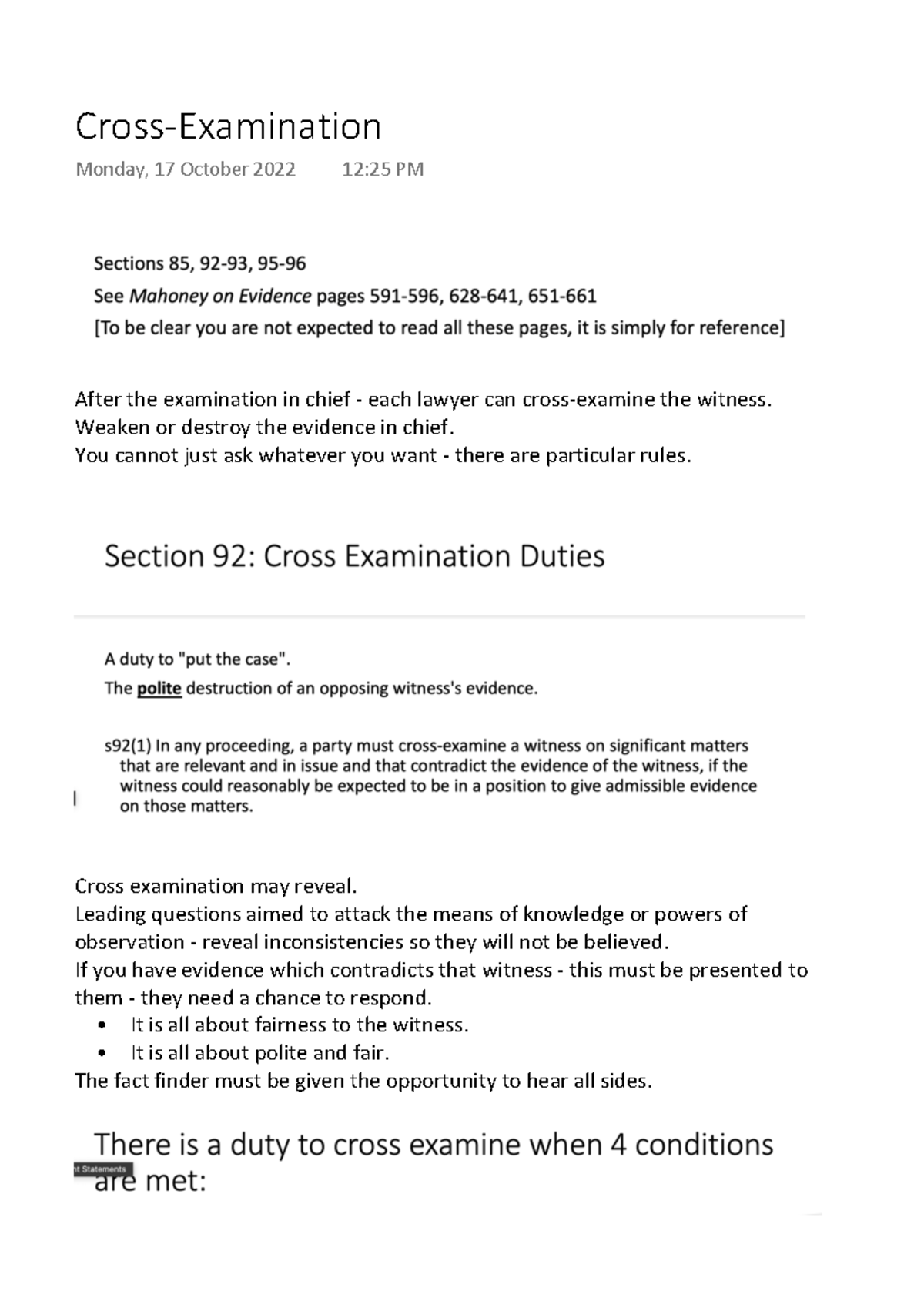 Cross-Examination - notes for cross-examination of a witness - After ...