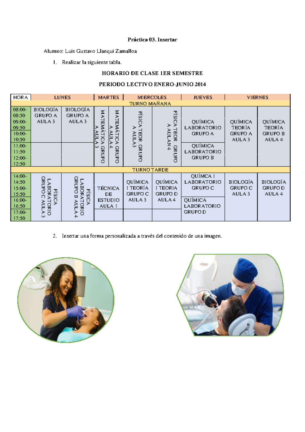 Practica de word - Práctica 03. Insertar Alumno: Luis Gustavo Llanqui ...
