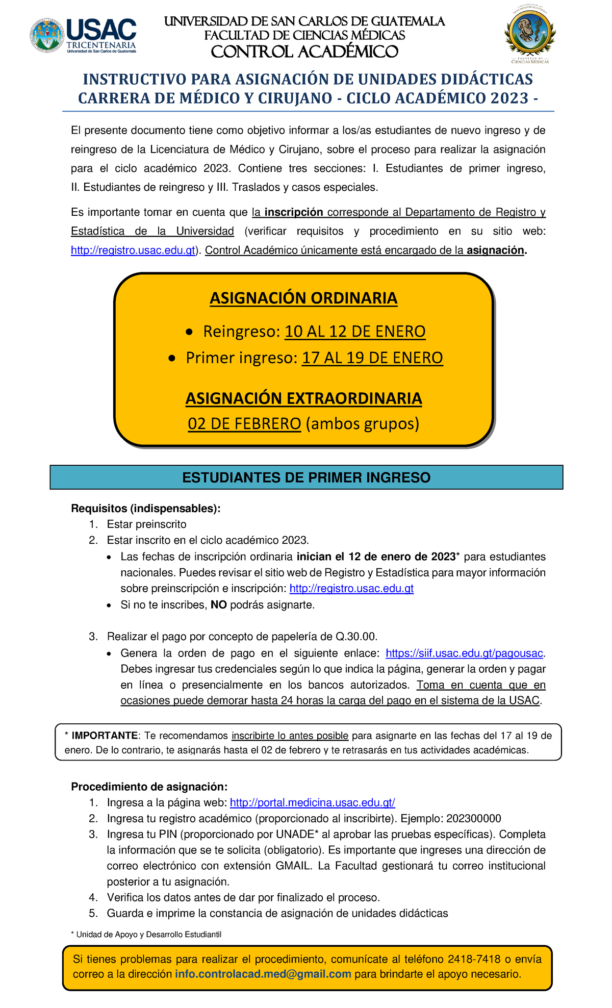 Instructivo para asignación UDs 2023 - Control Académico - UNIVERSIDAD DE SAN CARLOS DE ...