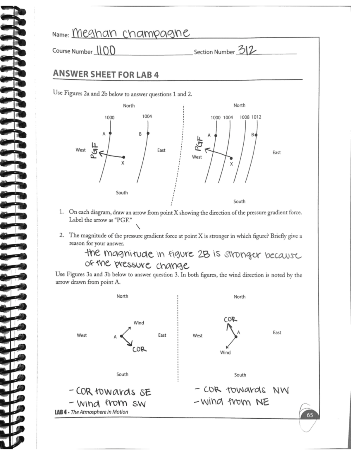 Lab 4 atmo - Lab 4 - Name: meghan champagne Course Number 1100 Section Number 312 ANSWER SHEET ...