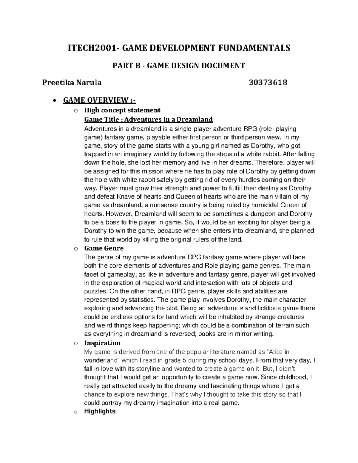 Itech 2001 game development assignment part b - ITECH2001- GAME ...