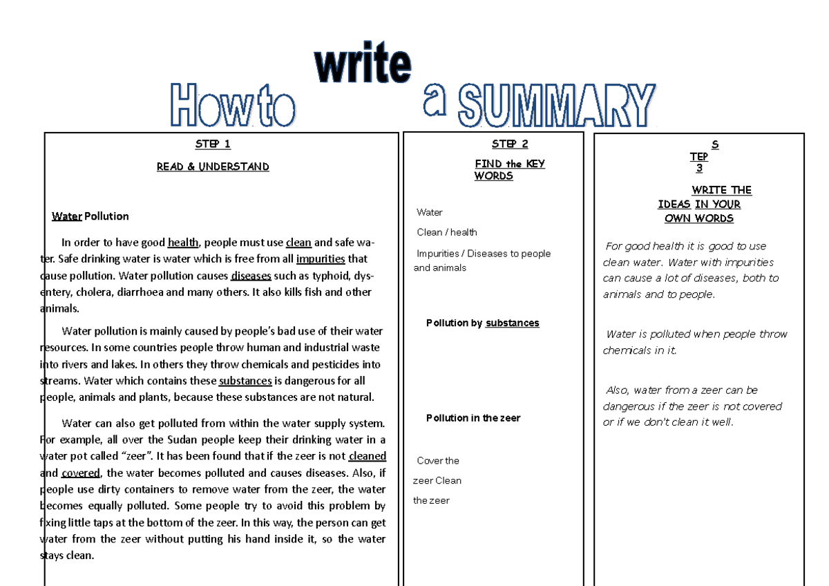 Write a summary in 3 steps[ 3278] 2 - STEP 1 READ & UNDERSTAND Water ...