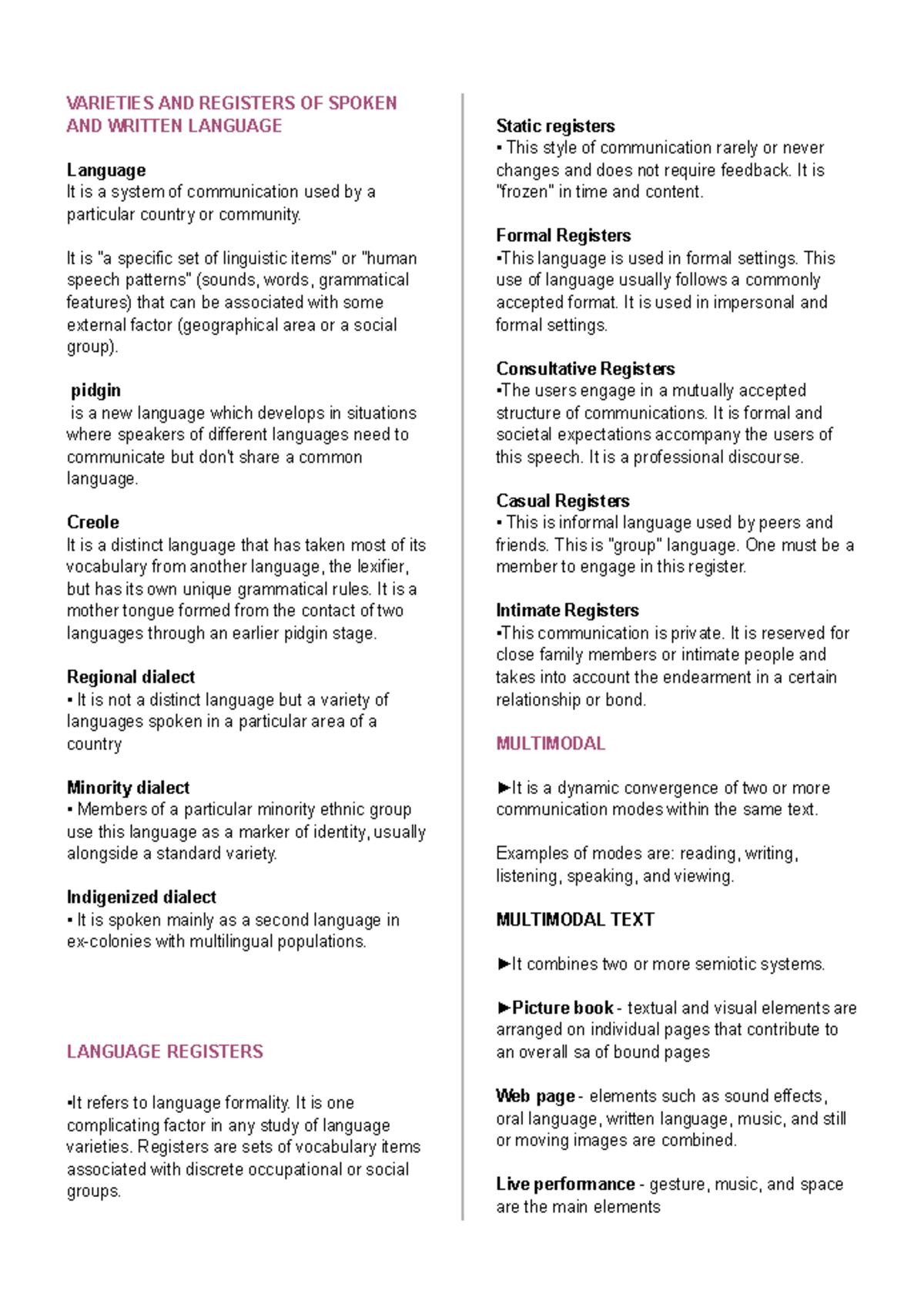 PURC-MT - Alegre -4 - Lecture notes - VARIETIES AND REGISTERS OF SPOKEN ...