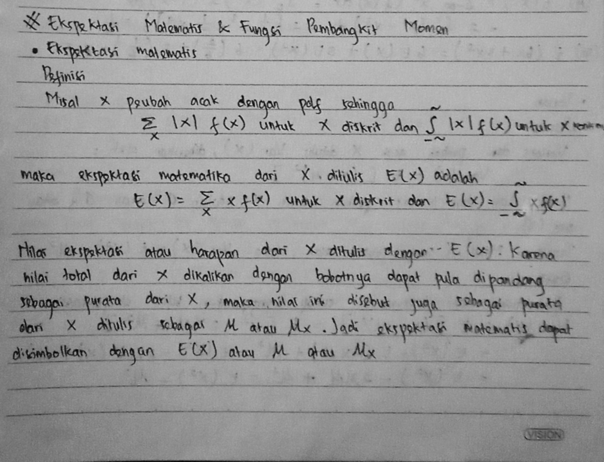Catatan 6 statmat Ekspektasi Matematis dan Fungsi Pembangkit momen ...