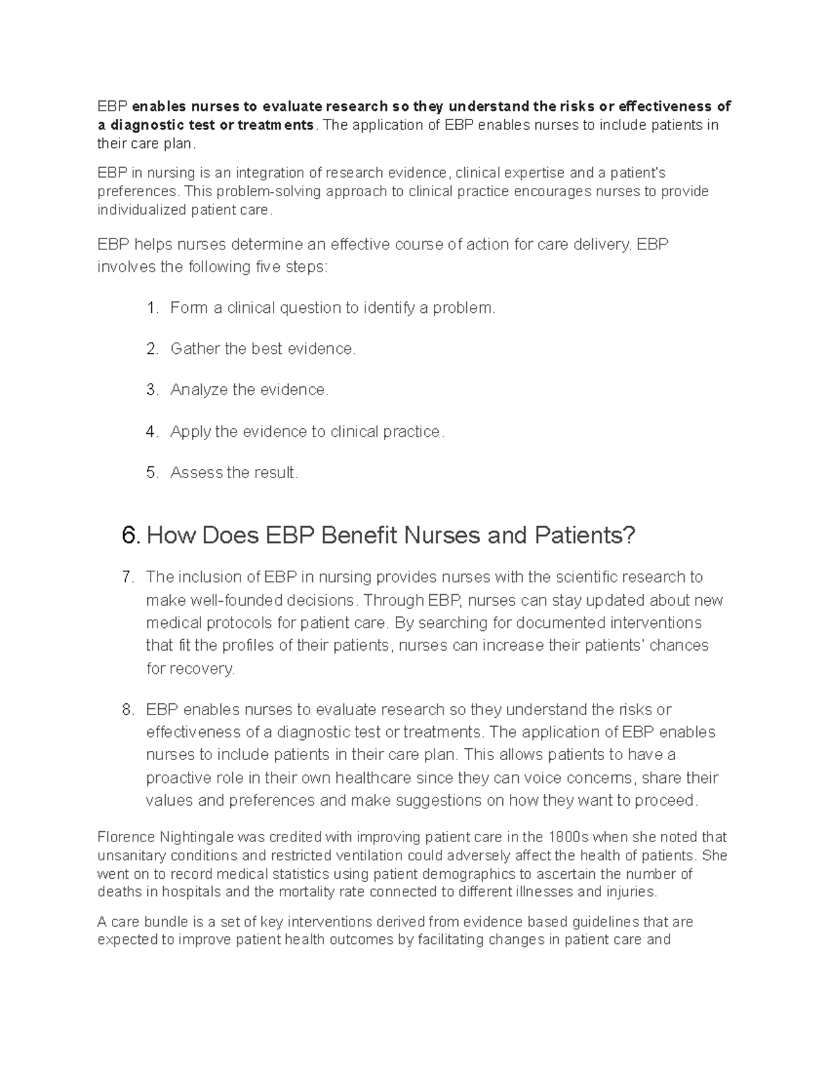 EBP - Advanced Concepts Of Nursing Practice - EBP enables nurses to ...
