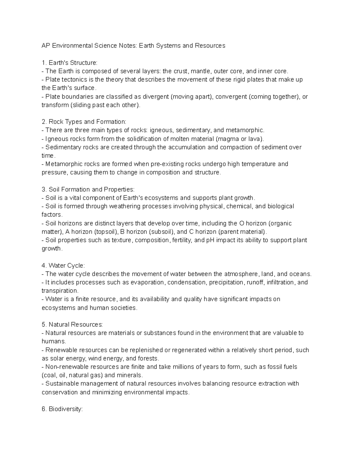 AP Environmental Science Notes Earth Systems and Resources - Plate ...