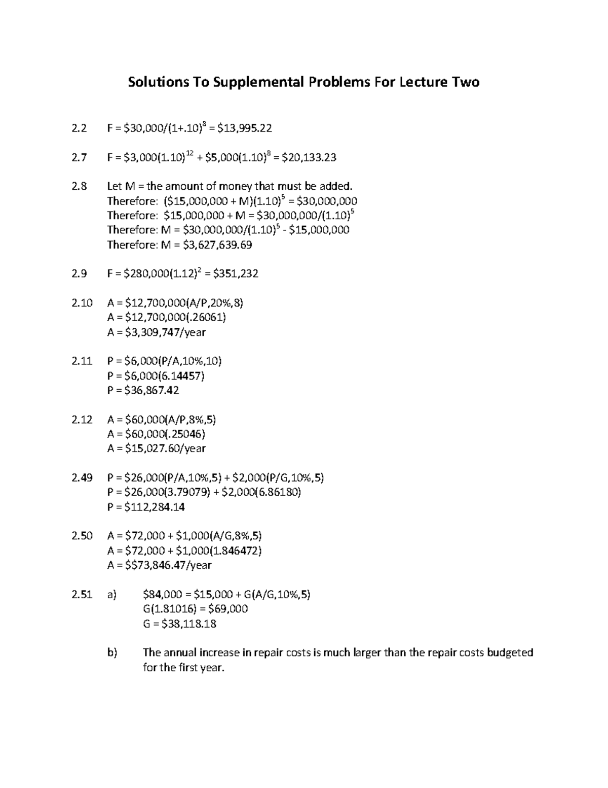 Week 2 - Supplemental Problems Solutions - Solutions To Supplemental Problems For Lecture Two 2 ...