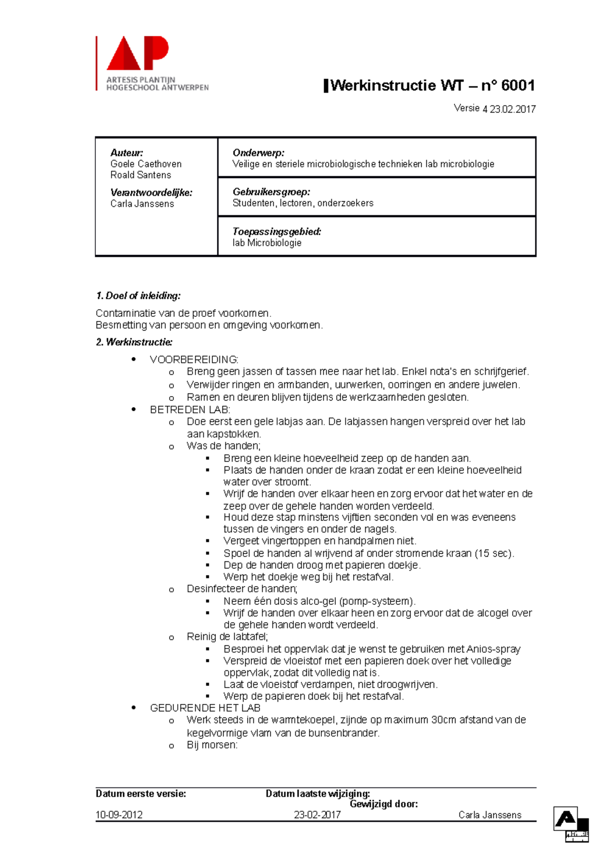 Werkinstructie WT 6 001 VMT veilige en steriele microbiologische ...