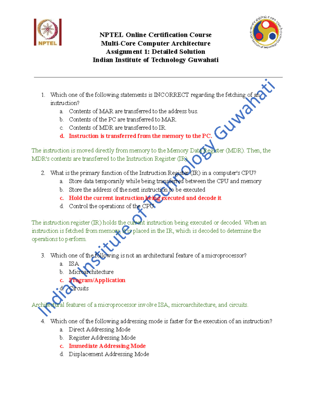 Assignment 1 Detailed Solution - Indian Institute of Technology ...