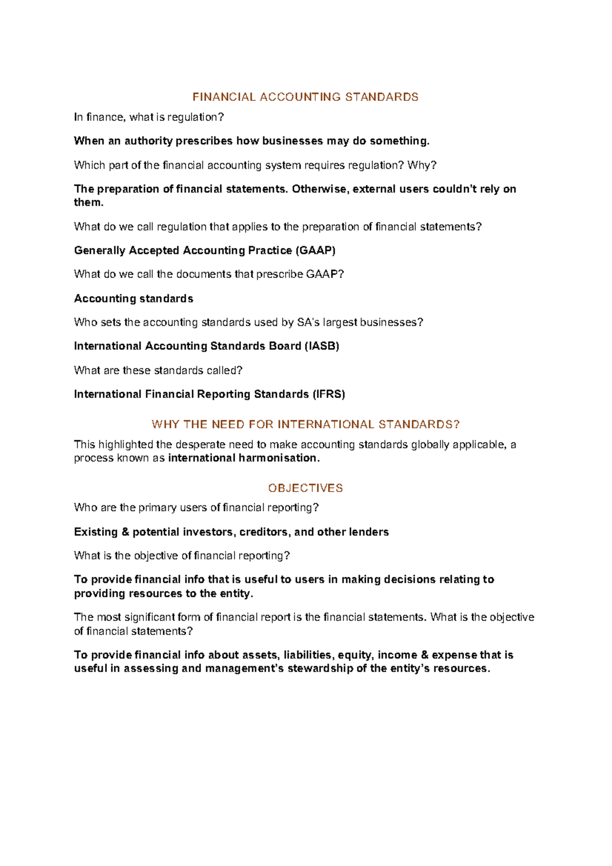 Conceptual Framework Class Notes Financial Accounting Standards In