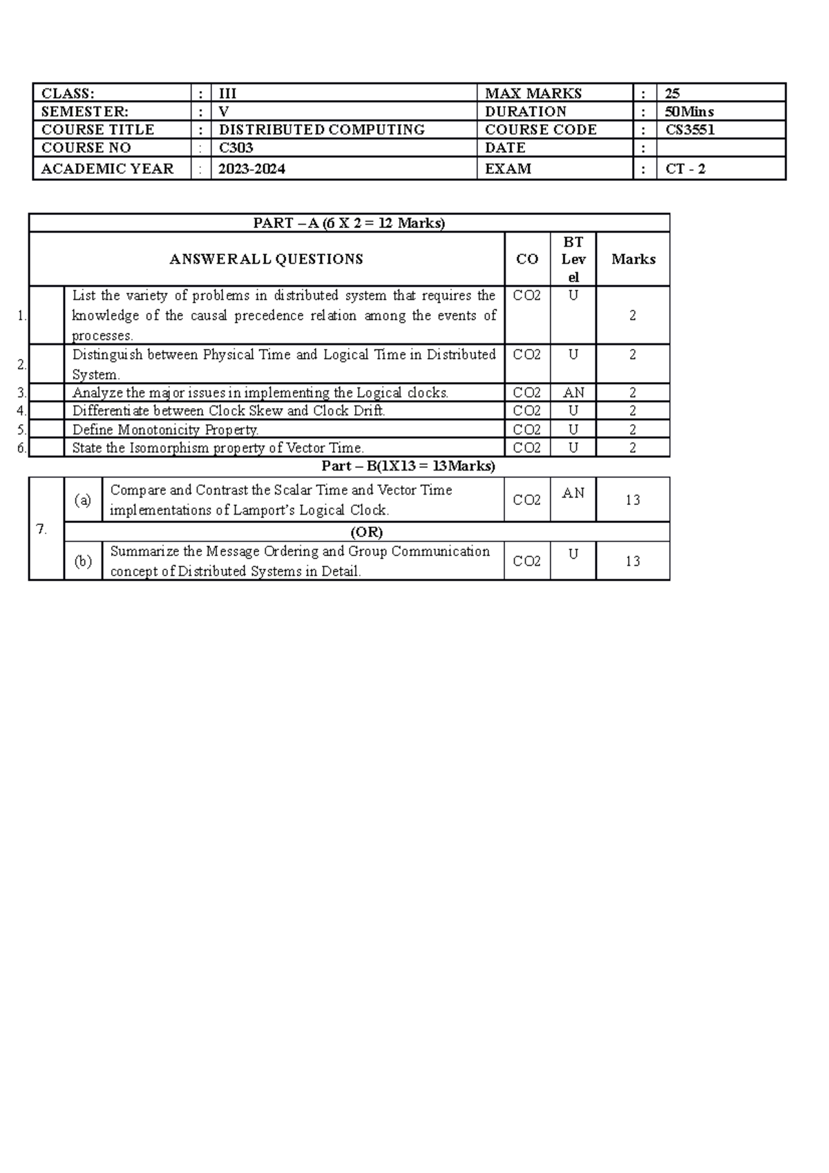 ClassTest 1 Distributed Computing - CLASS: : III MAX MARKS : 25 ...