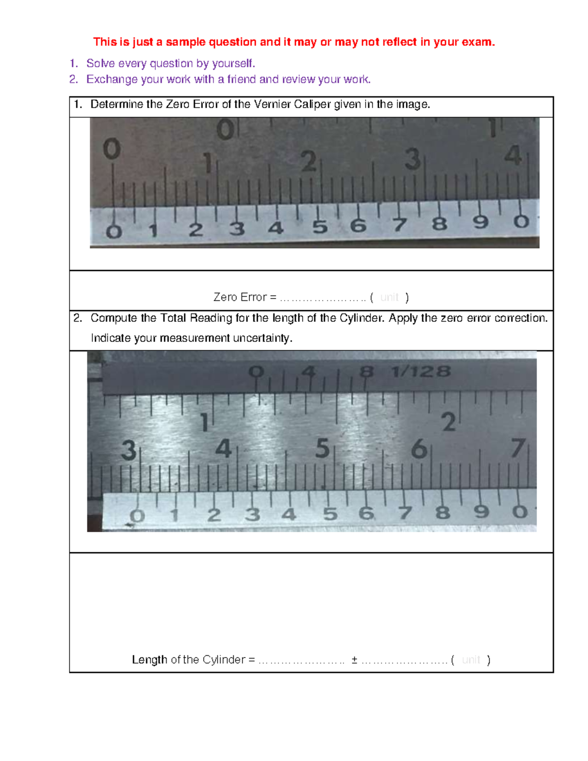 Measurement - Practice Question - This is just a sample question and it ...
