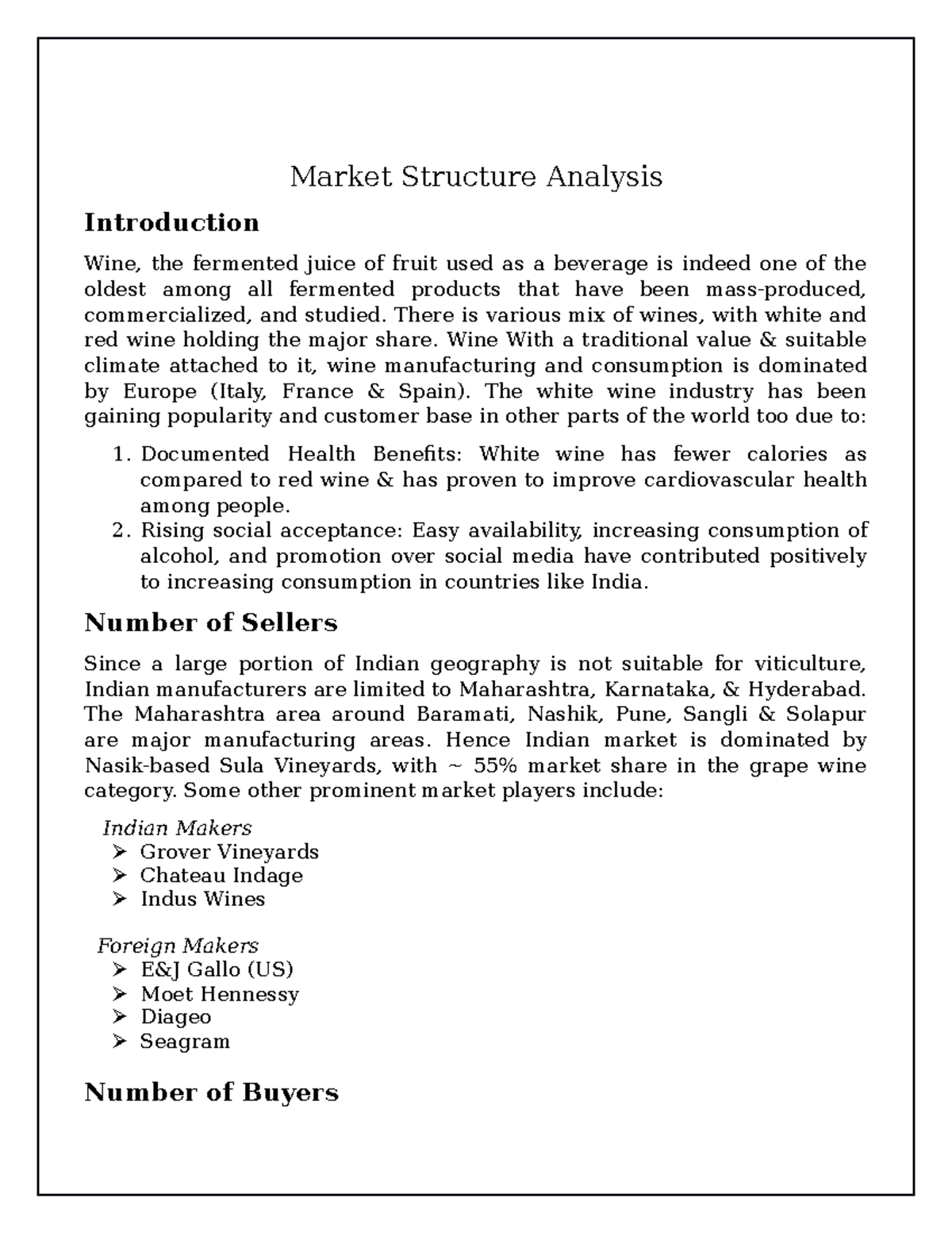 Market structure analysis report eco - Market Structure Analysis ...