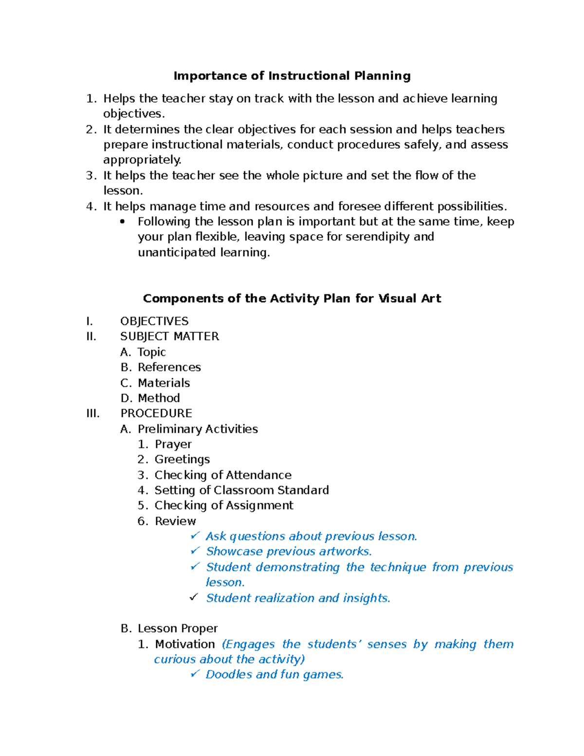 Lesson-Plan - Importance of Instructional Planning Helps the teacher ...