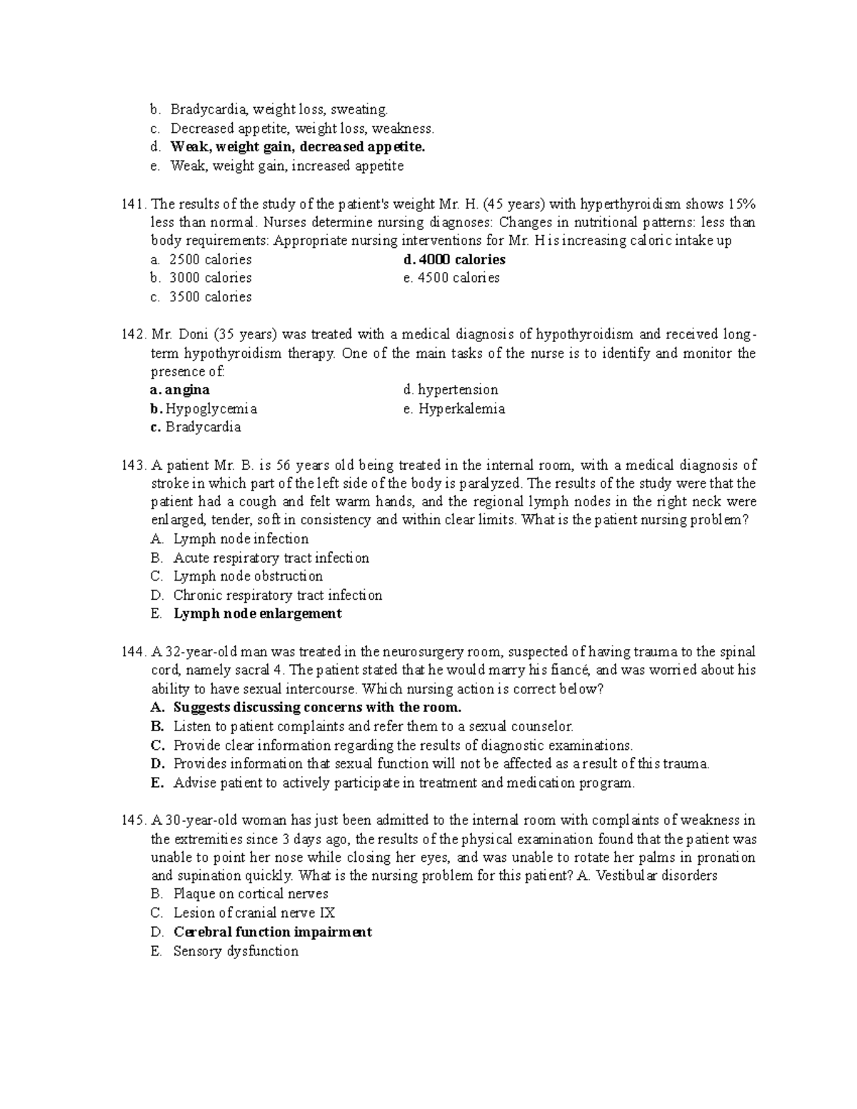 Nursing - CTE, materials-24 - b. Bradycardia, weight loss, sweating. c ...