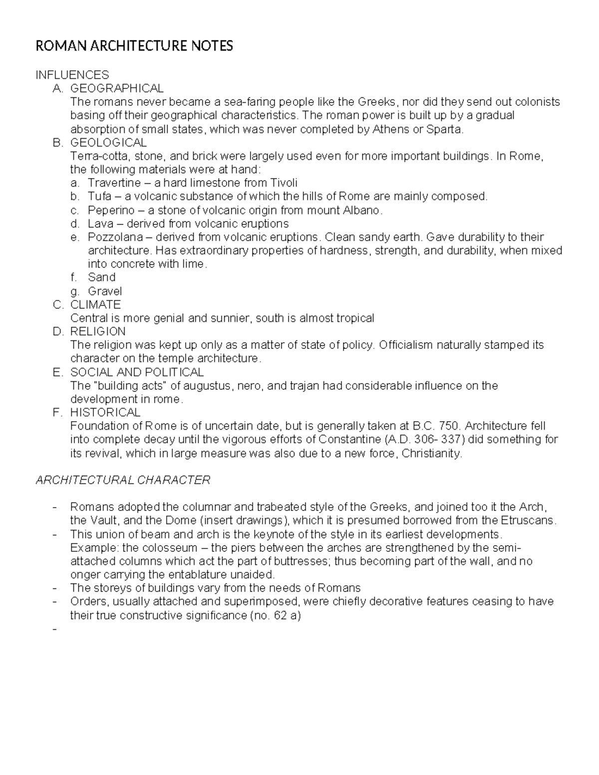 Roman Architecture Notes - ROMAN ARCHITECTURE NOTES INFLUENCES A ...
