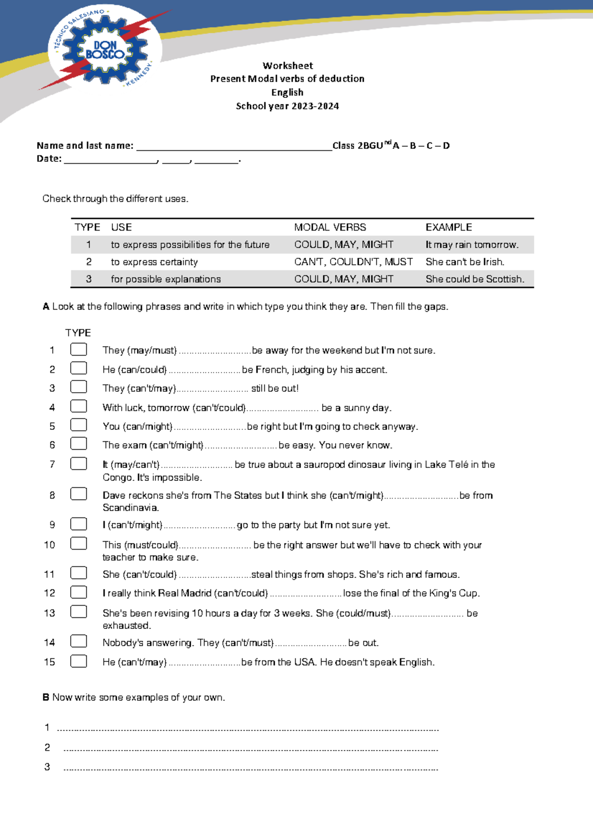 Kktdxf Modals of deduction worksheet 1 - Worksheet Present Modal verbs ...