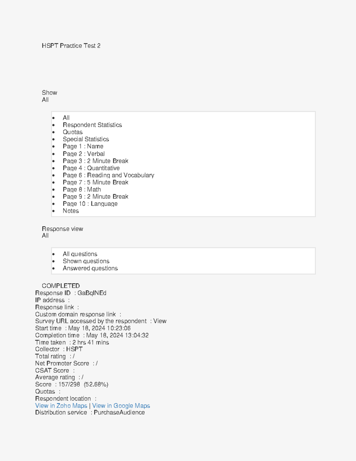 HSPT test May - HSPT - HSPT Practice Test 2 Show All • All • Respondent ...