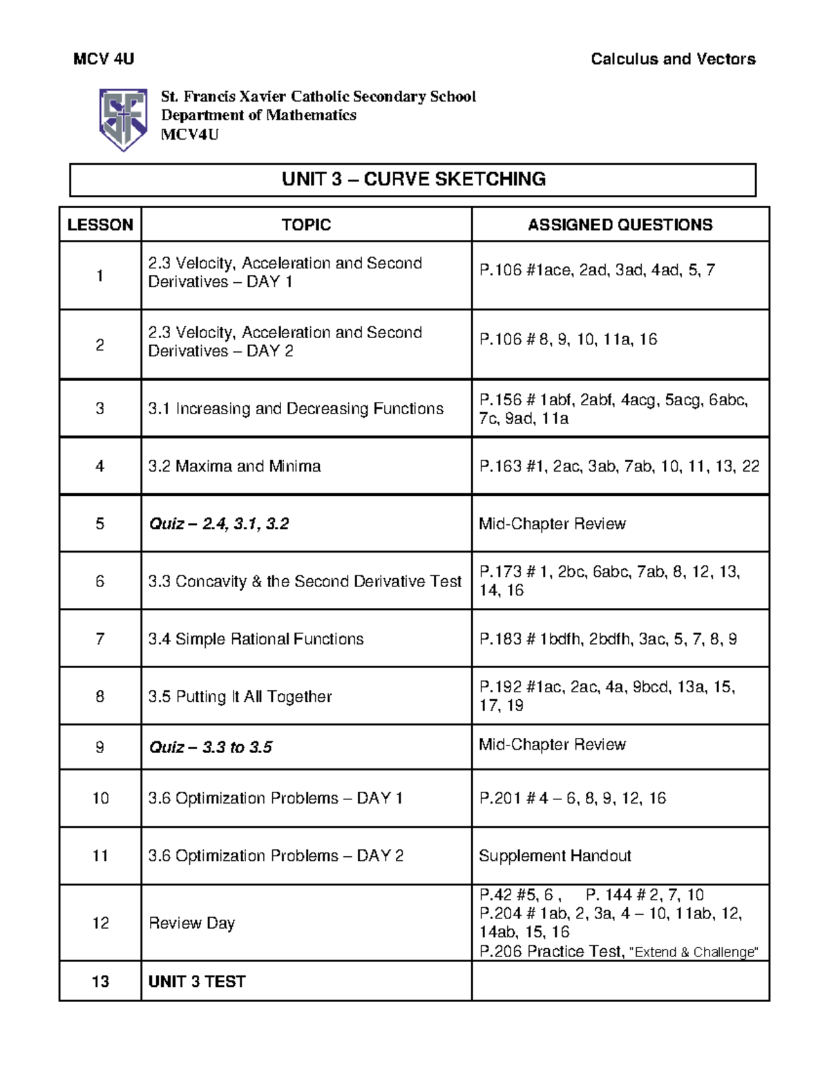 Mcv4u - Unit 3 - lesson package - MCV 4U Calculus and Vectors St ...