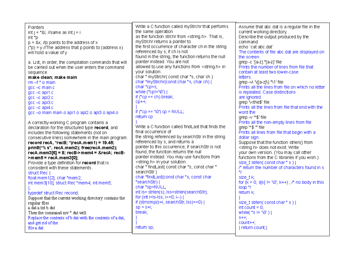 CS 2211 Cheat Sheet - Pointers int j as int j i int p points to the ...