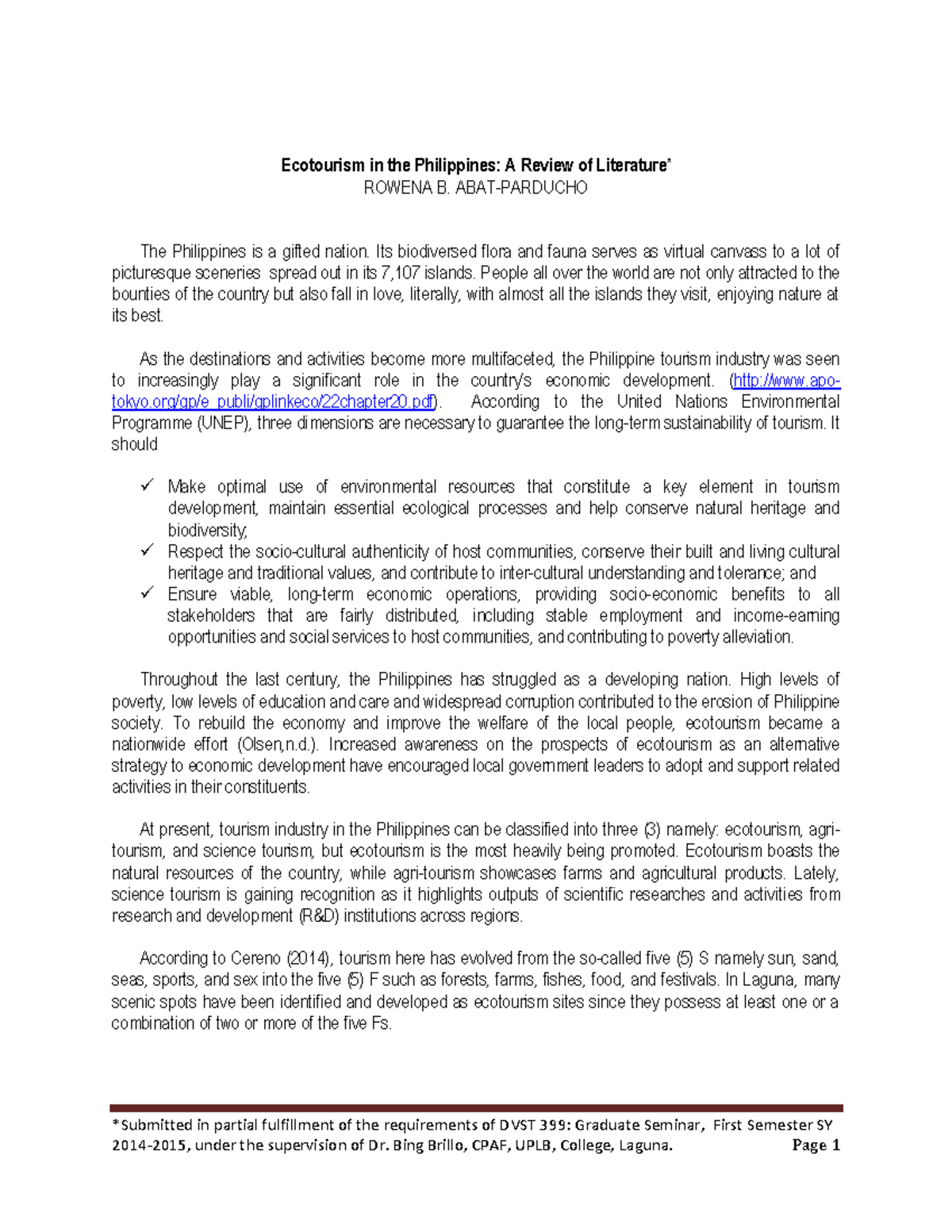 Ecotourism in the Philippines A Review o - ABAT-PARDUCHO The ...