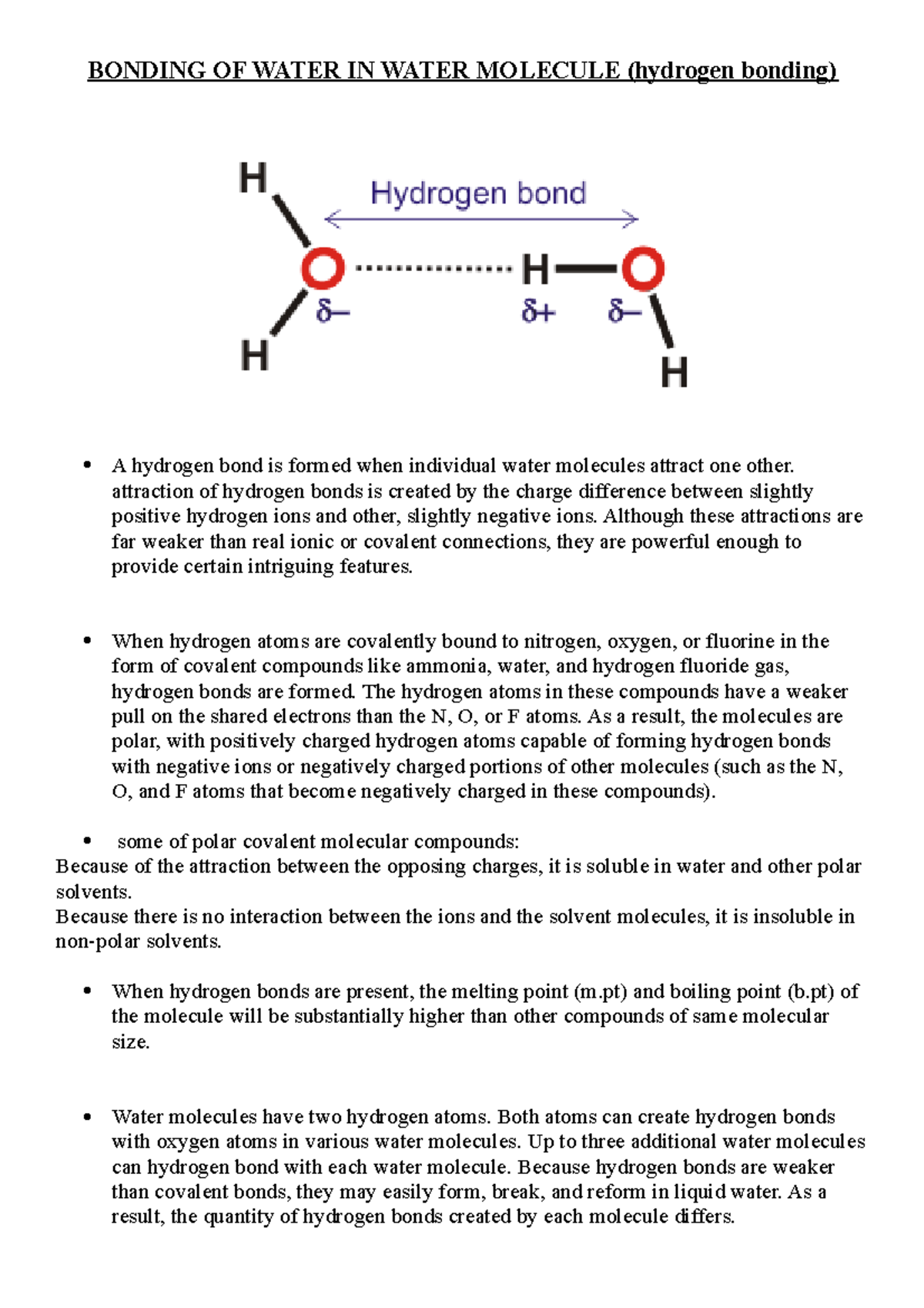 Bonding OF Water IN Water Molecule - BONDING OF WATER IN WATER MOLECULE ...