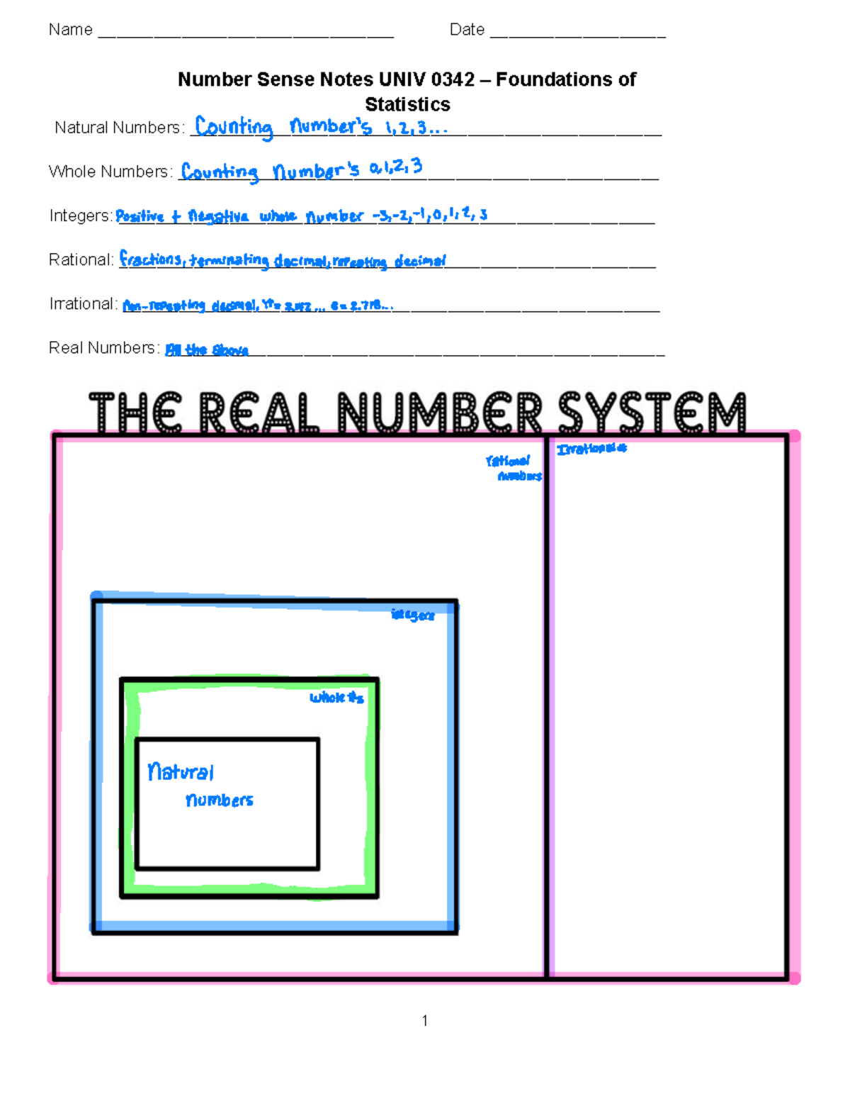 Foundation of statics - study notes - ####### 1 Name ...