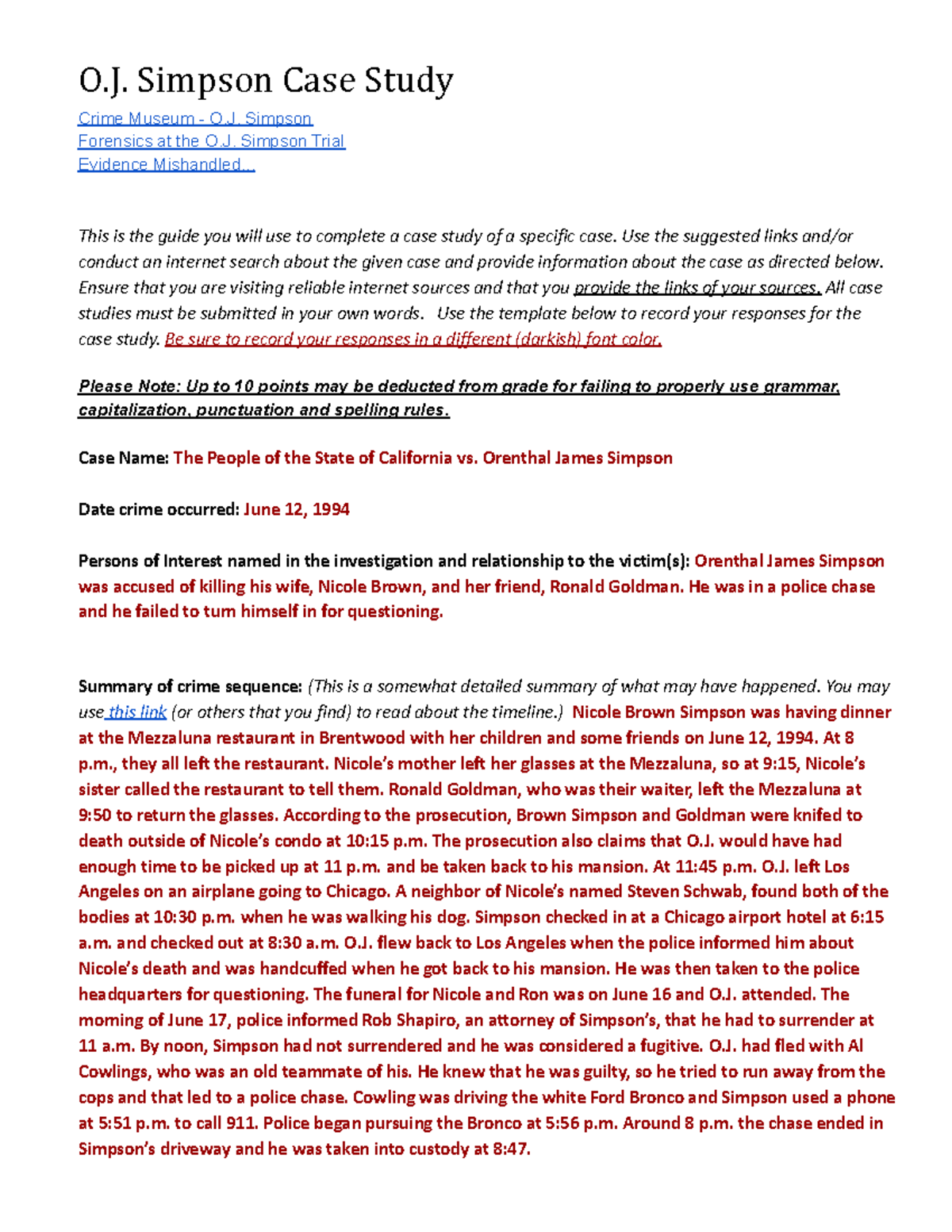 Ryley Huslig - O.J. Simpson Case Study - O. Simpson Case Study Crime ...