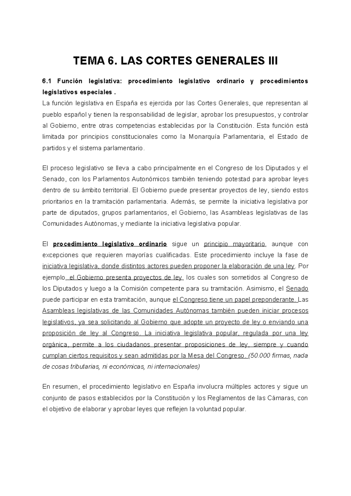 TEMA 6, Cortes Generales - TEMA 6. LAS CORTES GENERALES III 6 Función ...