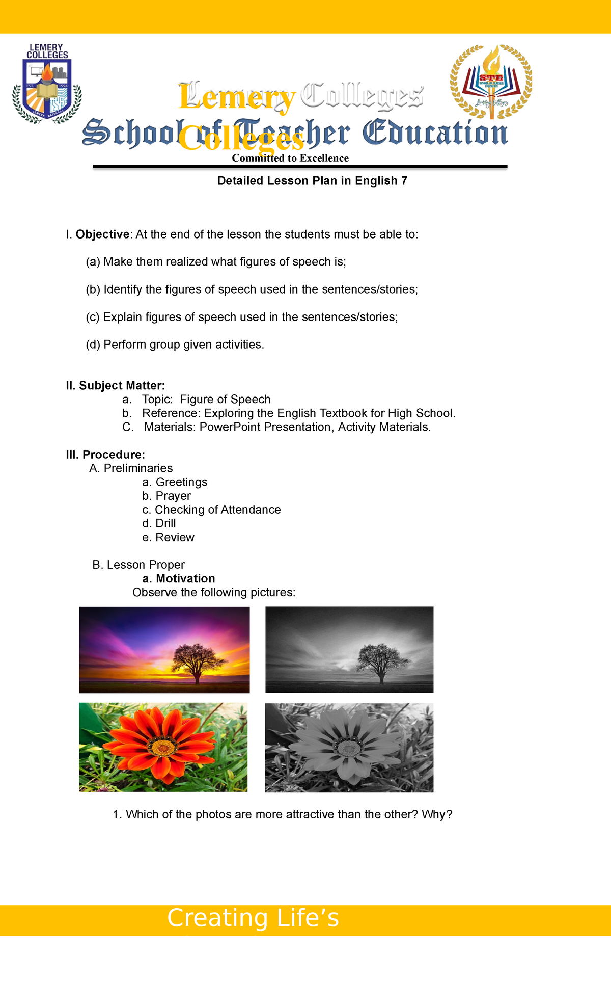 BSED ENG 2 TFTL 1 1 Guzon,Niña Jesusa - Colleges Committed to Excellence Detailed Lesson Plan in ...