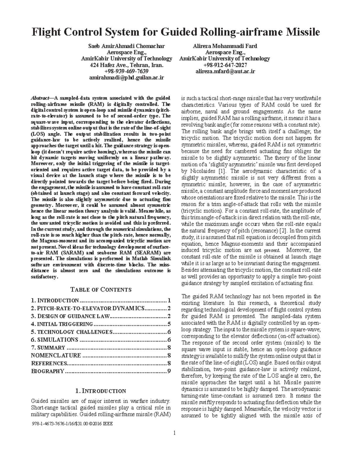 Flight control system for guided rolling - 978-1-4673-7676-1/16/$31 ...