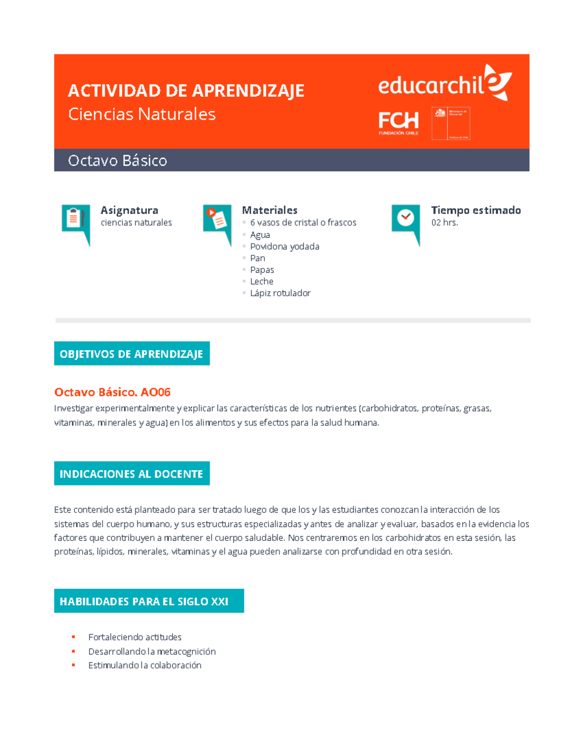 Actividad 5 Ciencias Naturales 8° OA06 - ACTIVIDAD DE APRENDIZAJE ...