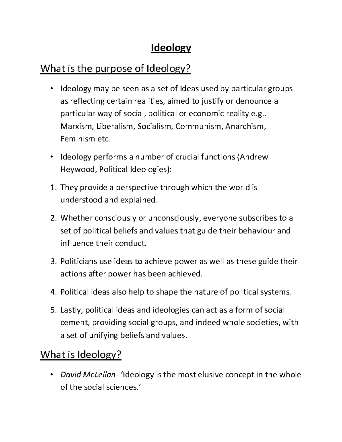 Ideology - Lecture notes 5-9 - Ideology What is the purpose of Ideology ...