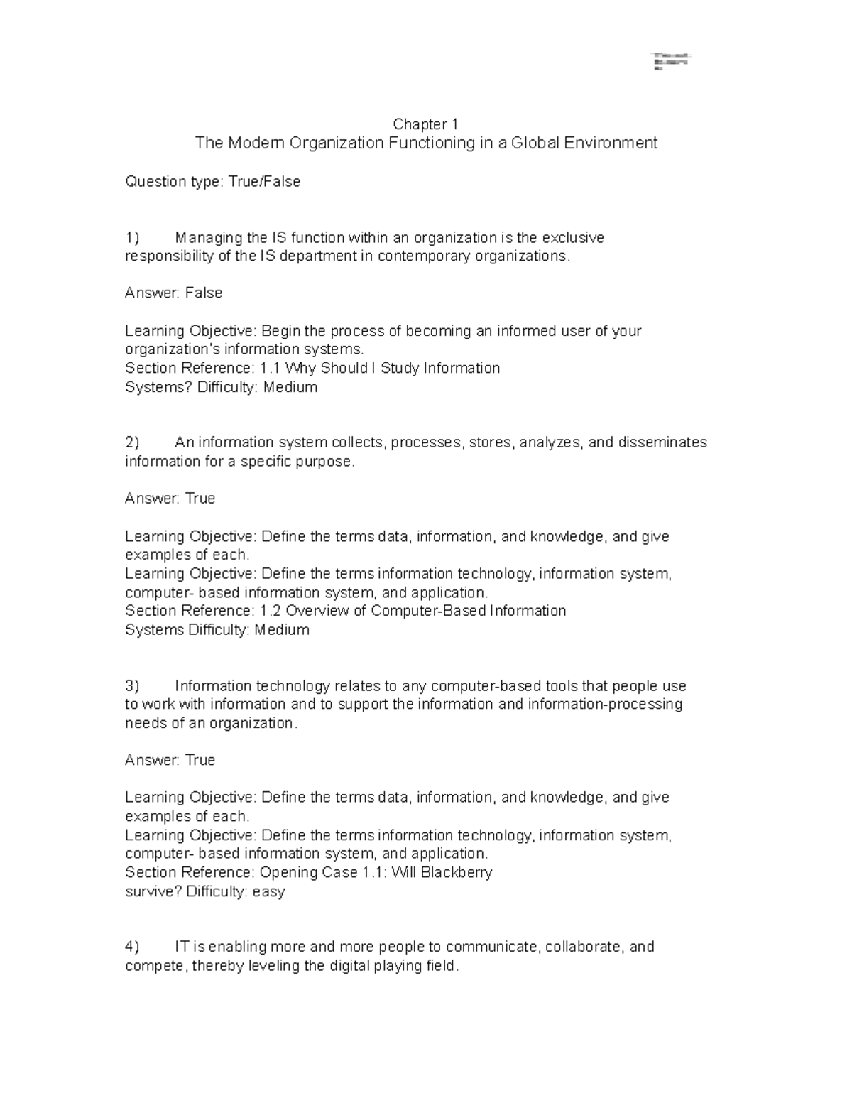 Chapter 001 - ... - Chapter 1 The Modern Organization Functioning in a ...