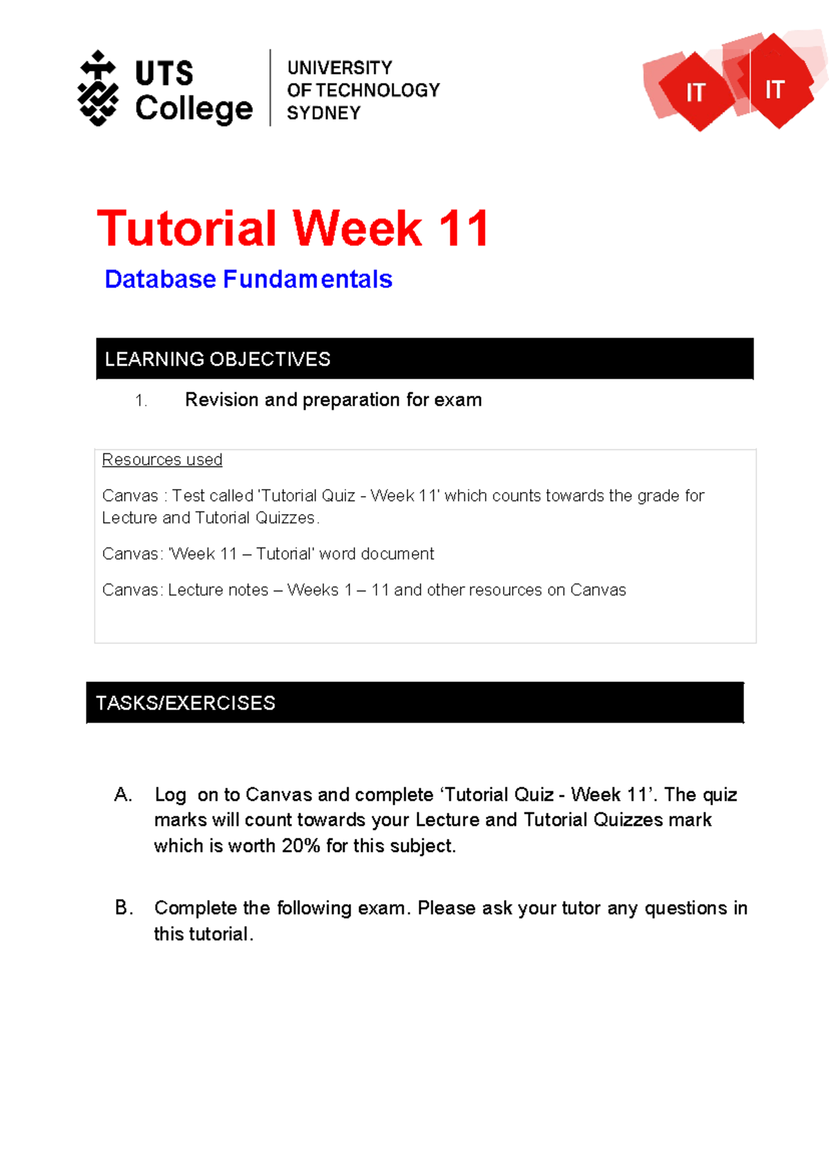 Week 11 - Tutorial - Week 11 - Tutorial Week 11 Database Fundamentals ... Week 11 - Tutorial - Week 11 - Tutorial Week 11 Database Fundamentals ...