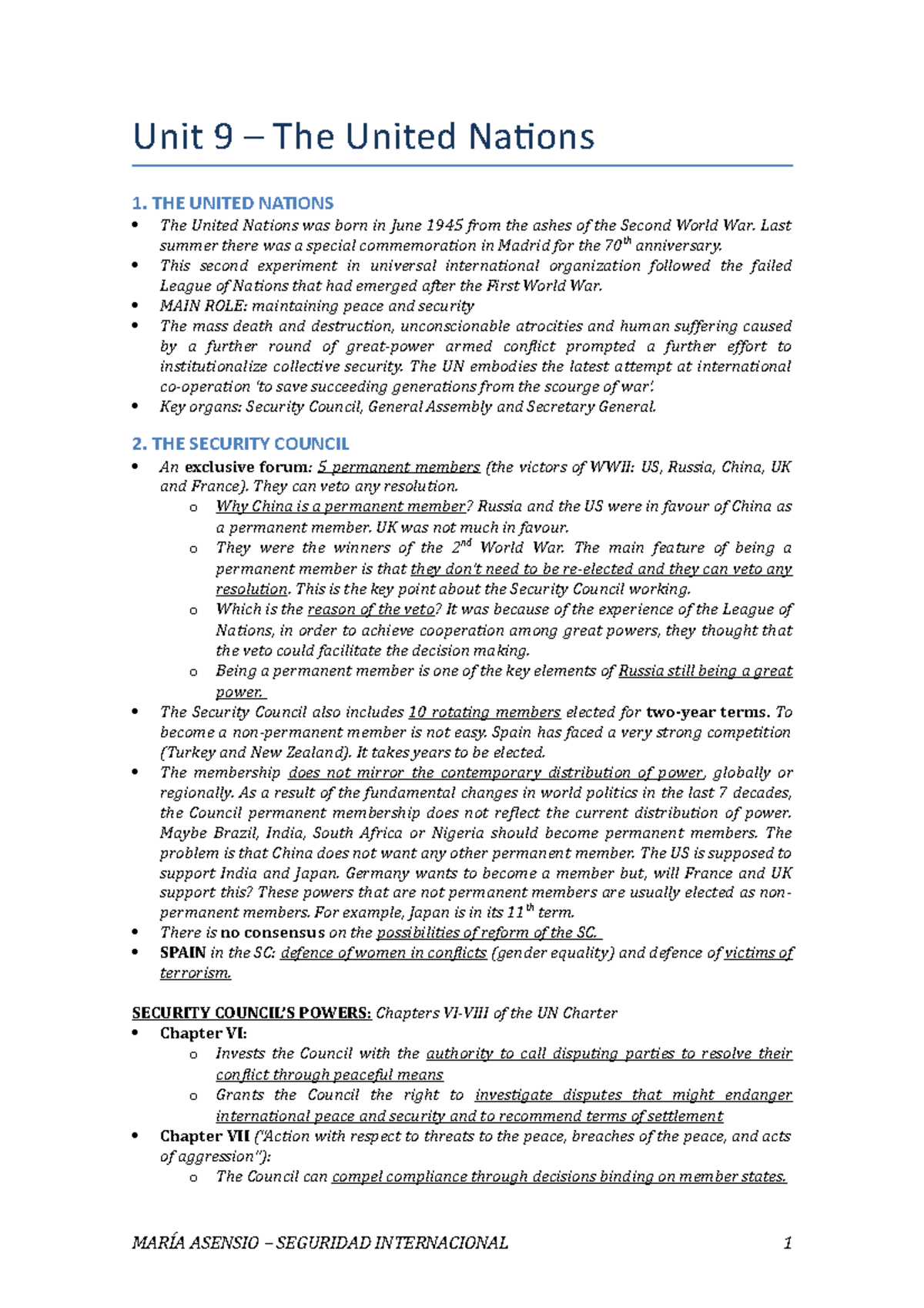 Unit 9 – The United Nations - Unit 9 – The United Nations 1. THE UNITED ...