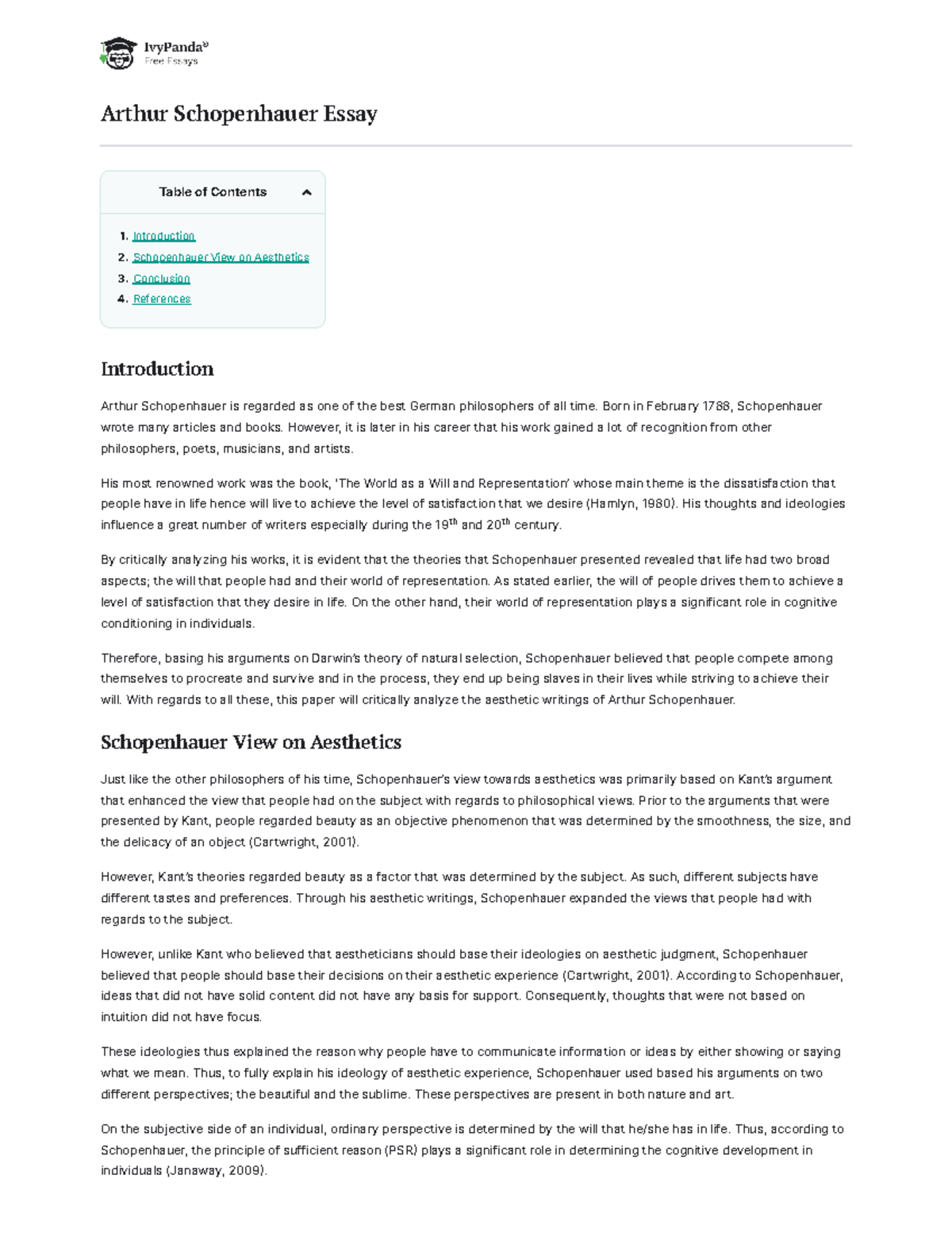 Arthur Schopenhauer - 1452 Words Essay Example - Arthur Schopenhauer ...