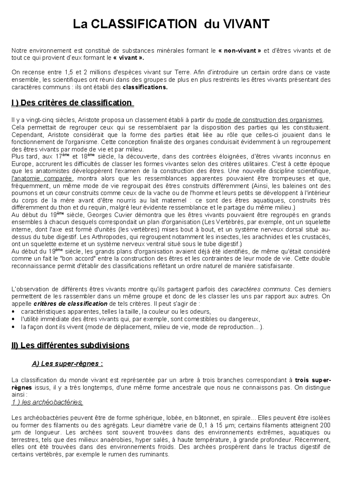 Classification du Vivant SVT (cours de sicences) - La CLASSIFICATION du ...