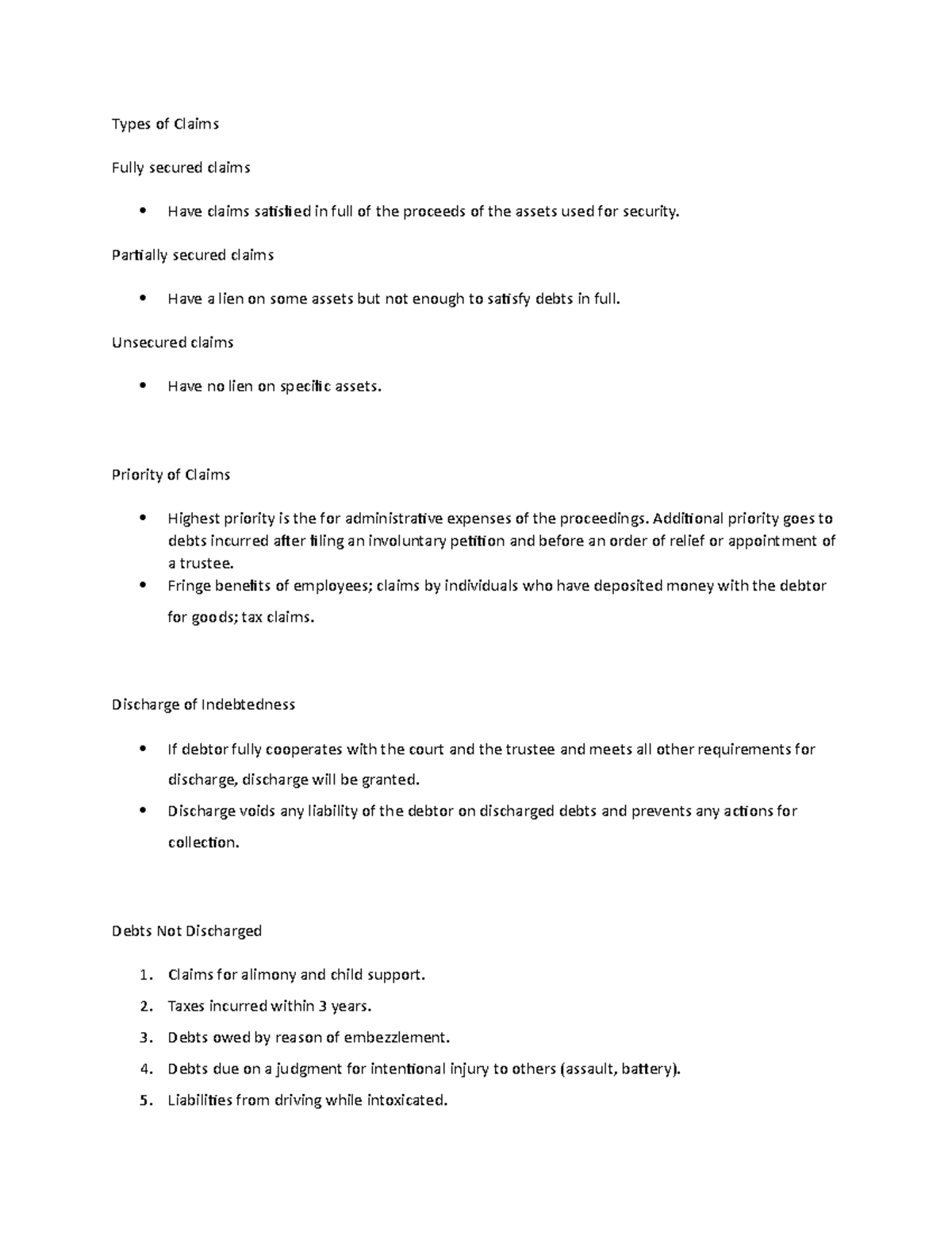 Lecture Notes 47 - Types of Claims Fully secured claims Have claims ...