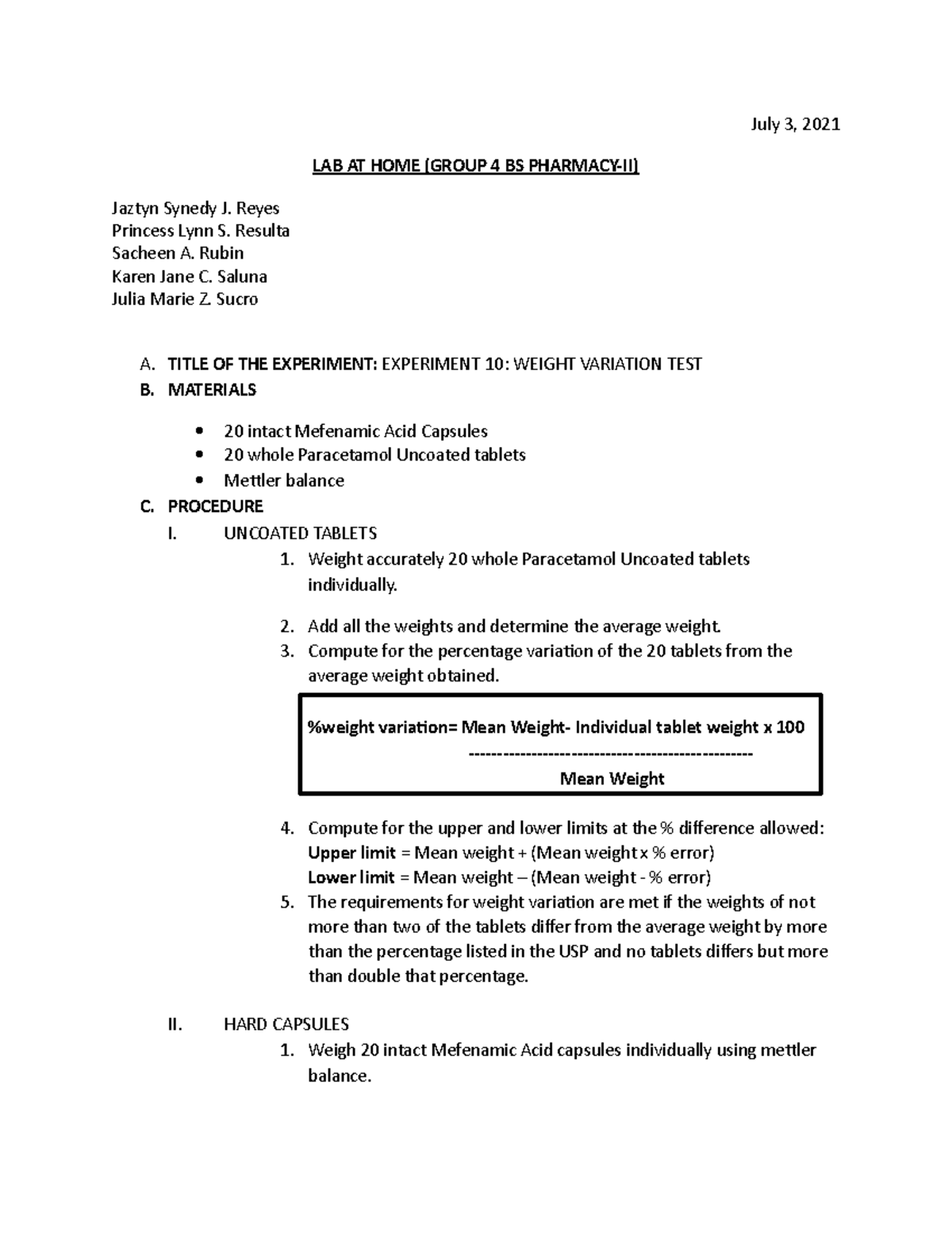 Group 4 LAB AT HOME - sffzvcxz - July 3, 2021 LAB AT HOME (GROUP 4 BS ...