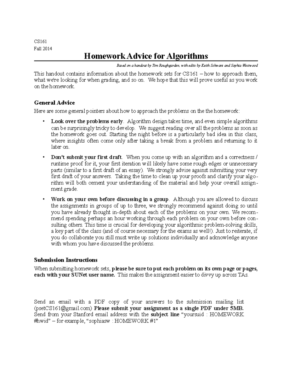Hw Homework Cs Fall 201 4 Homework Advice For Algorithms Based On A Handout By Tim 1038