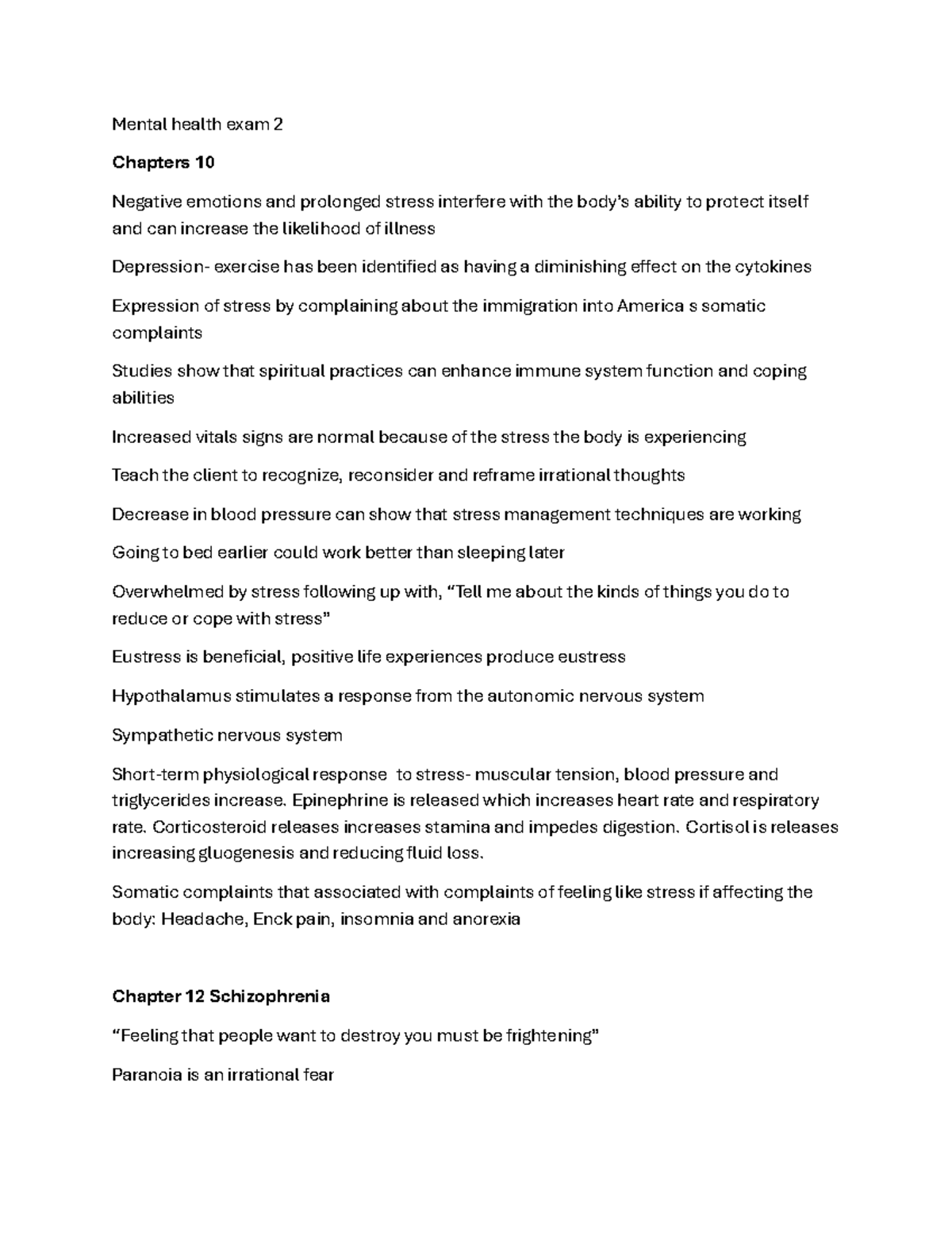 Mental Health exam 2 review - Mental health exam 2 Chapters 10 Negative ...