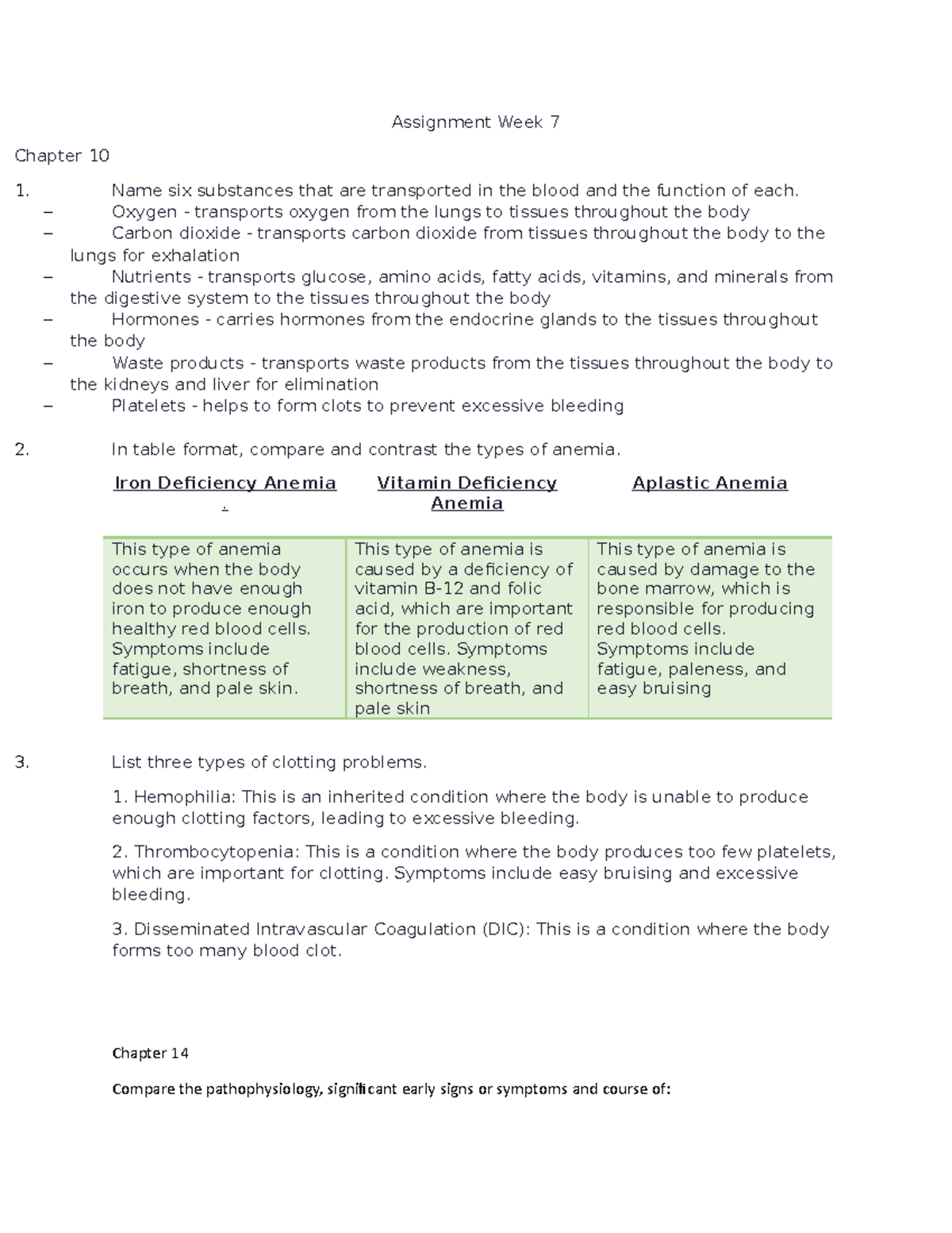 Assignment Week 7- Complete - Assignment Week 7 Chapter 10 Name six substances that are ...