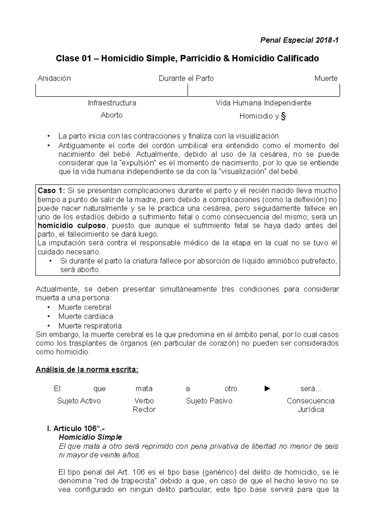 Penal Especial - Apuntes 14 - Clase 01 – Homicidio Simple, Parricidio ...